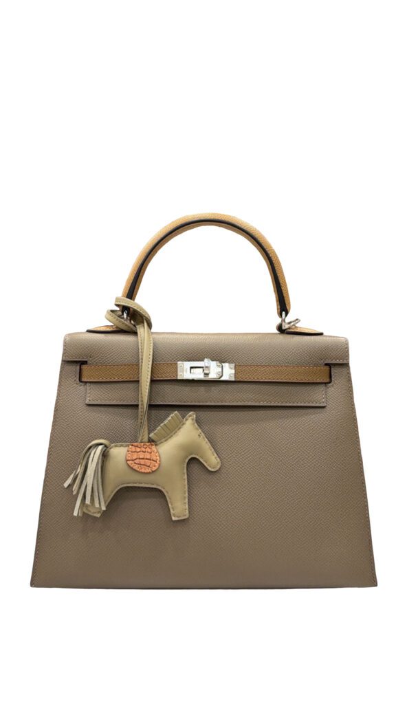 Hermes Kelly 25 Tri-color Etoupe Alezan Biscuit Epsom Palladium hardware